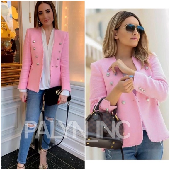 Zara | Jackets & Coats | Zara Pink Tweed Jacket With Buttons | Poshmark
